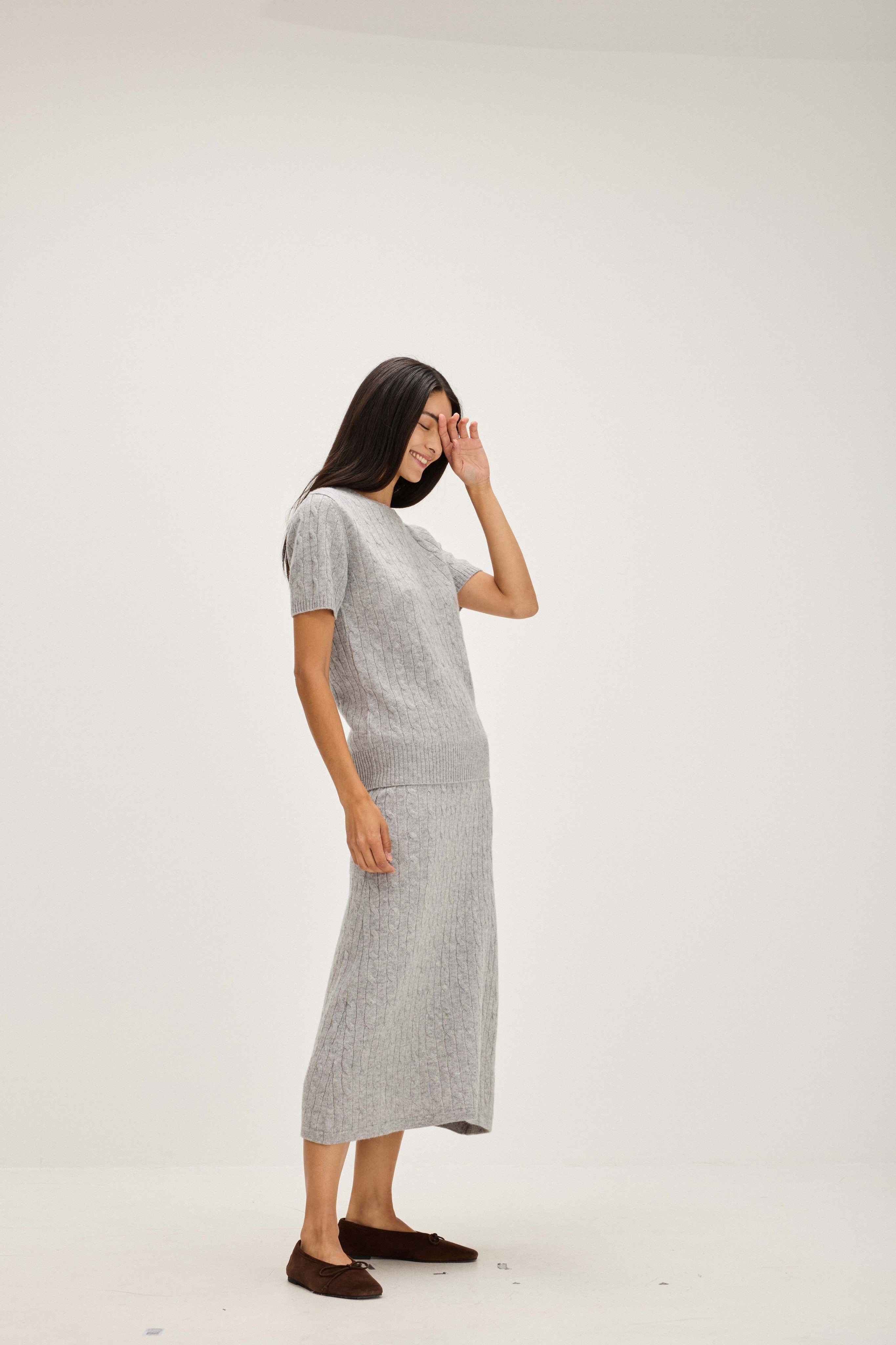 A-Line Cable Skirt - Skirts - Light Grey – Davida Cashmere