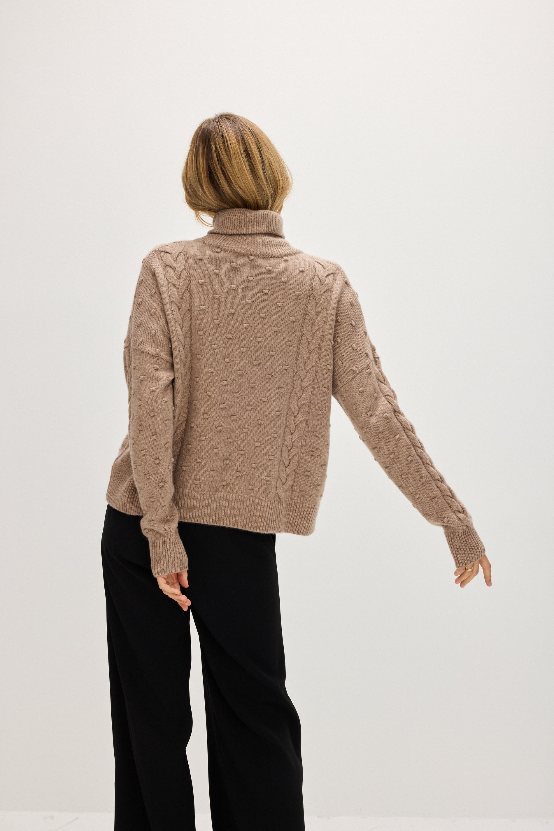 Cable Dot Polo Sweater - Sweaters - Mink – Davida Cashmere