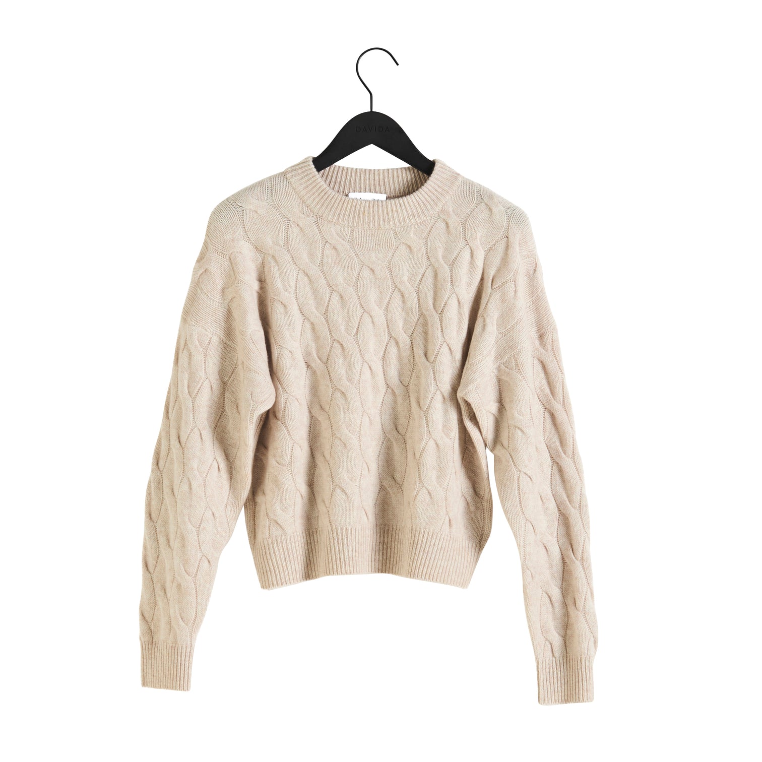 Chunky O-neck Cable - Sweaters - Light Beige – Davida Cashmere